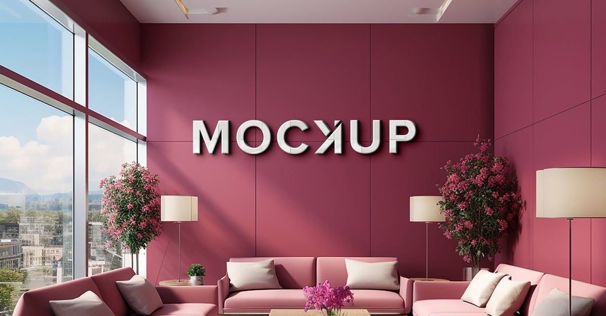 Indoor office waiting room 3d wall mockup psd