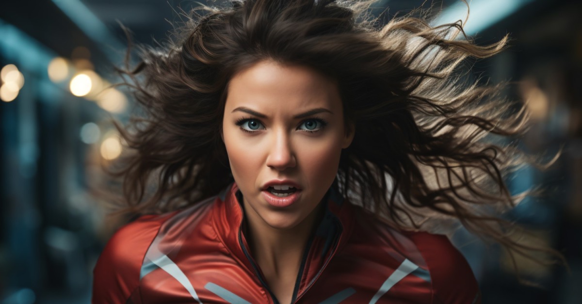 Female superhero girl angry expressions running 74
