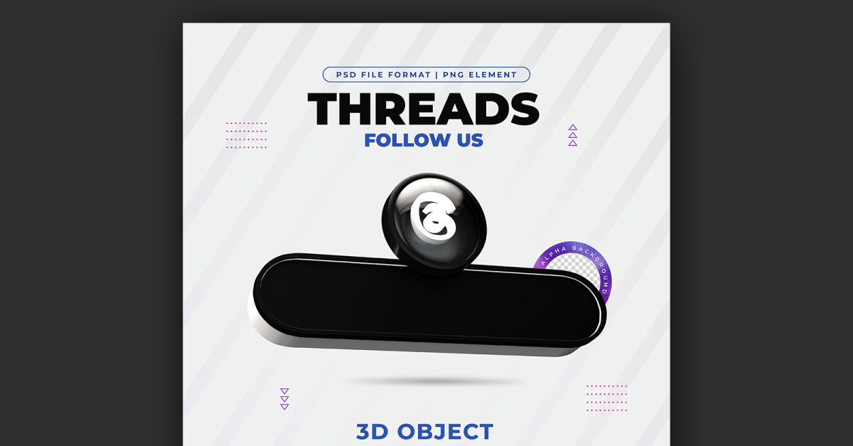 Follow Us On Threads Profile Social Media 3D Rander Ber Template
