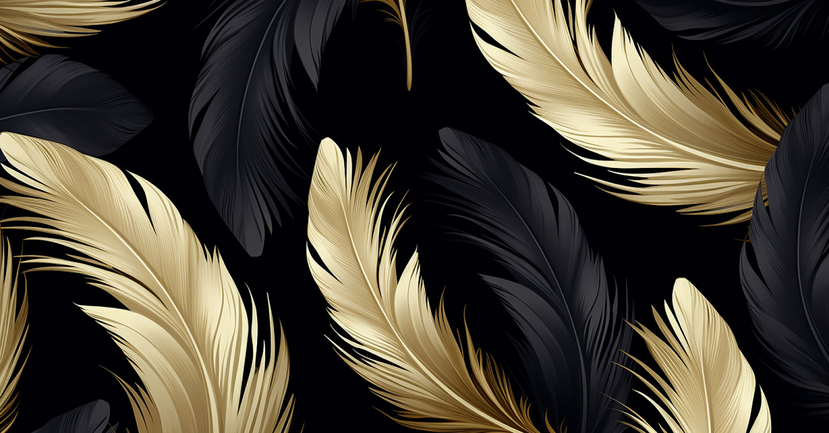 Feathers illustration pattern_black and gold feathers pattern_colorful ...