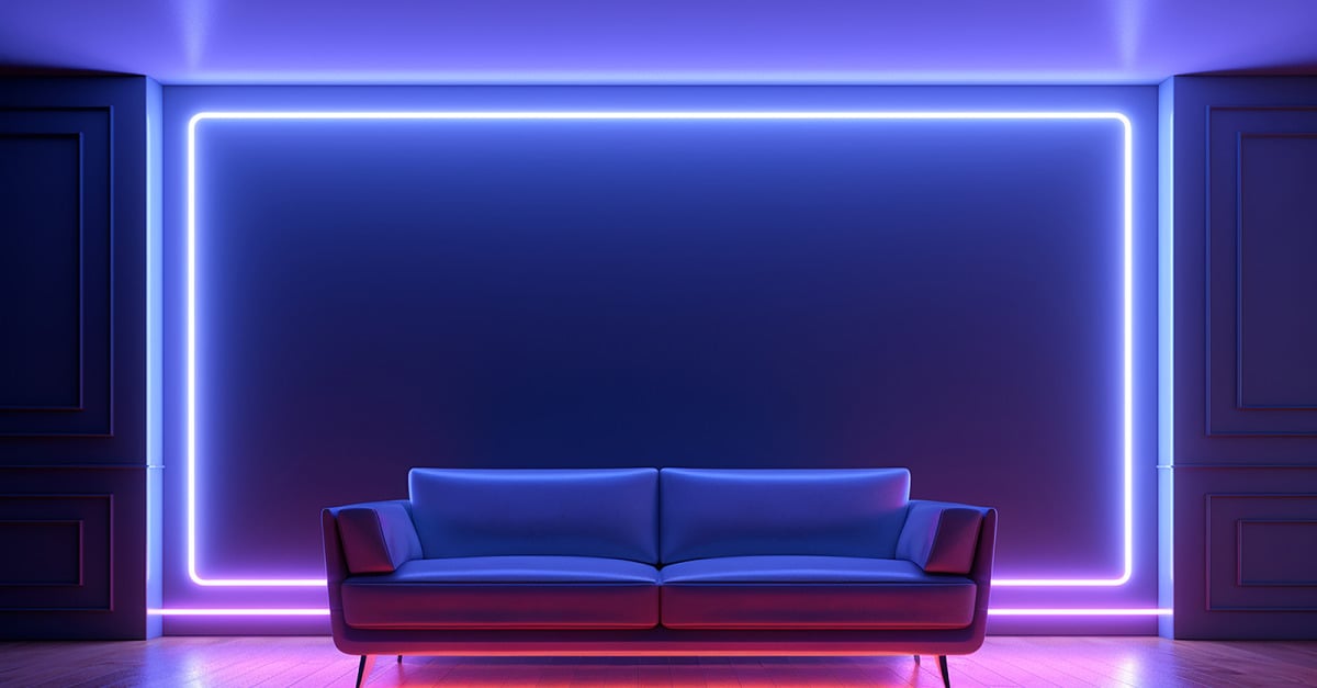 Livingroom_luxury livingroom_livingroom com sofá e parede de ação neon ...