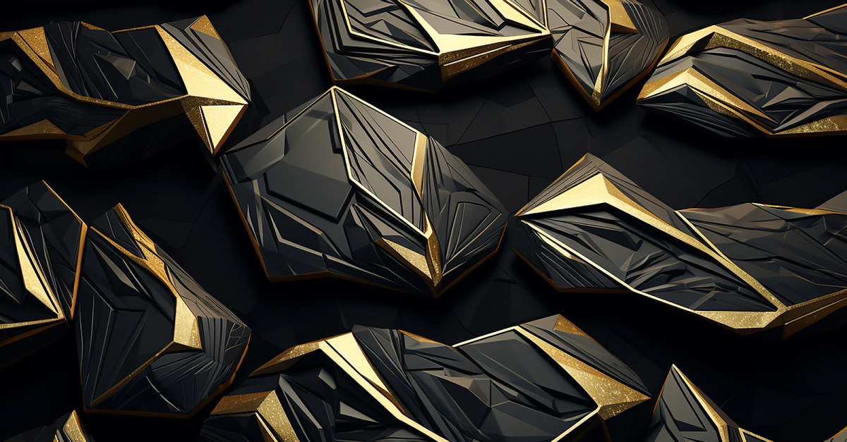 Abstract black and gold 3d tiles_black and gold tiles wall