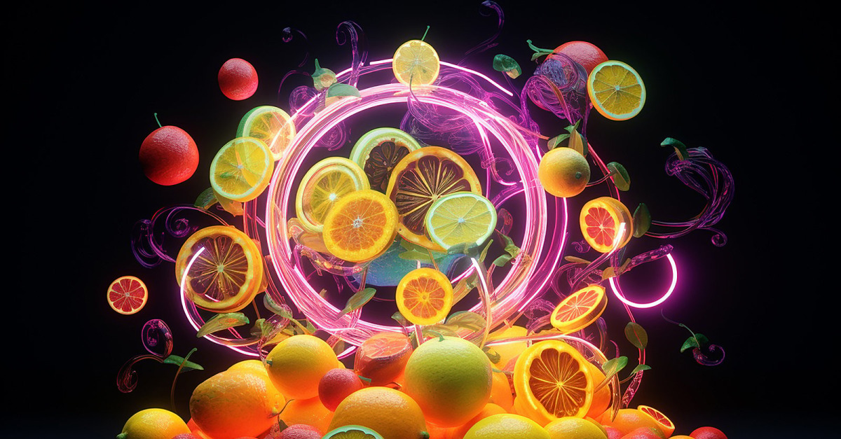 Fruits with neon light_fruits with neon action
