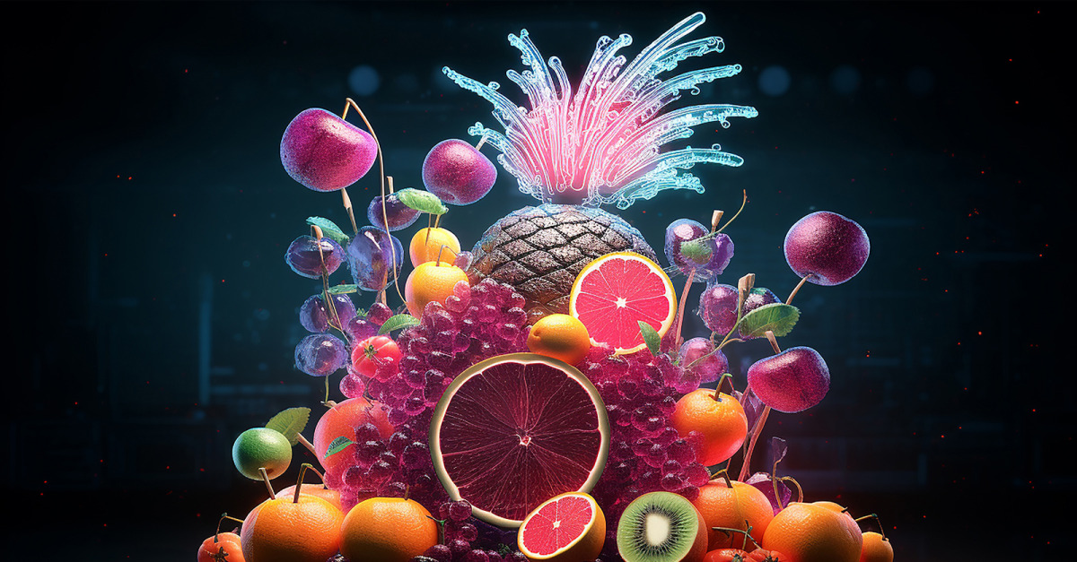 Frutas com efeito de luz neon_manipulação de frutas_manipulação de ...