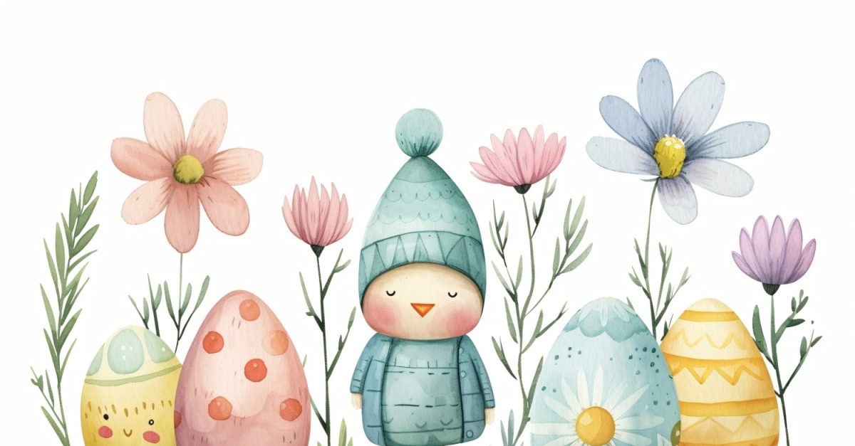 Oeufs décoratifs avec un chapeau sur les yeux près d'un œuf de Pâques ...