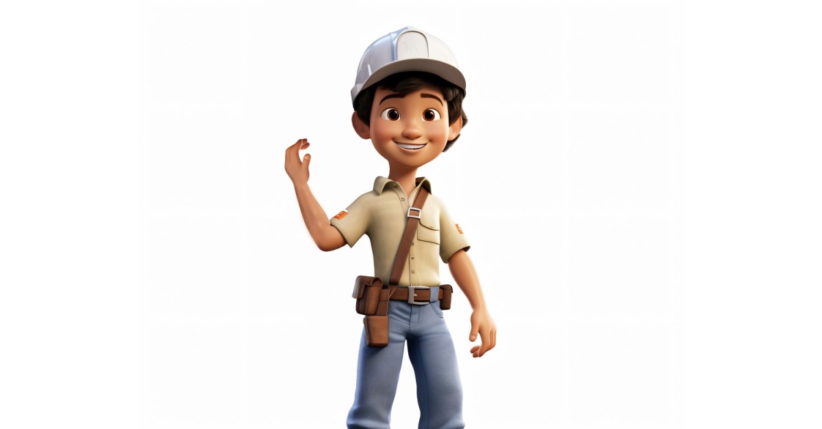 D Character Child Boy Engineer with relevant environment 3