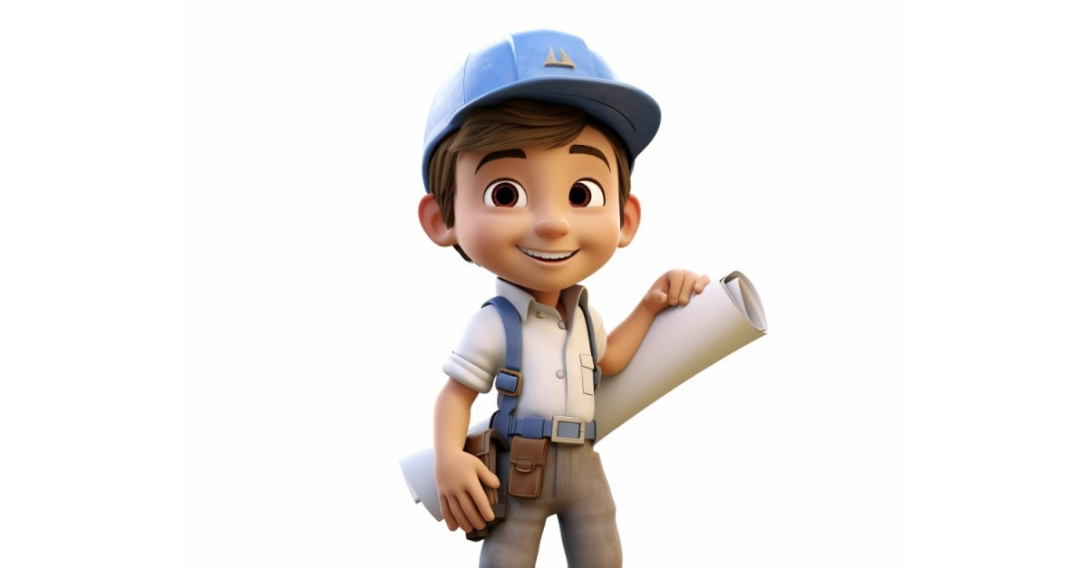 D Character Child Boy Engineer with relevant environment 4