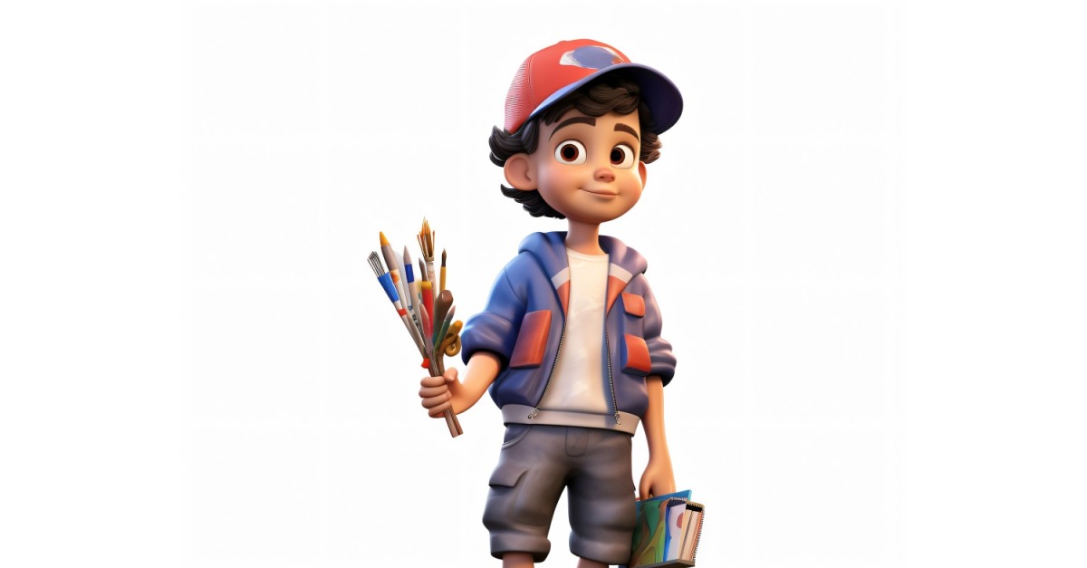 3D Character Child Boy Painter with relevant environment 1