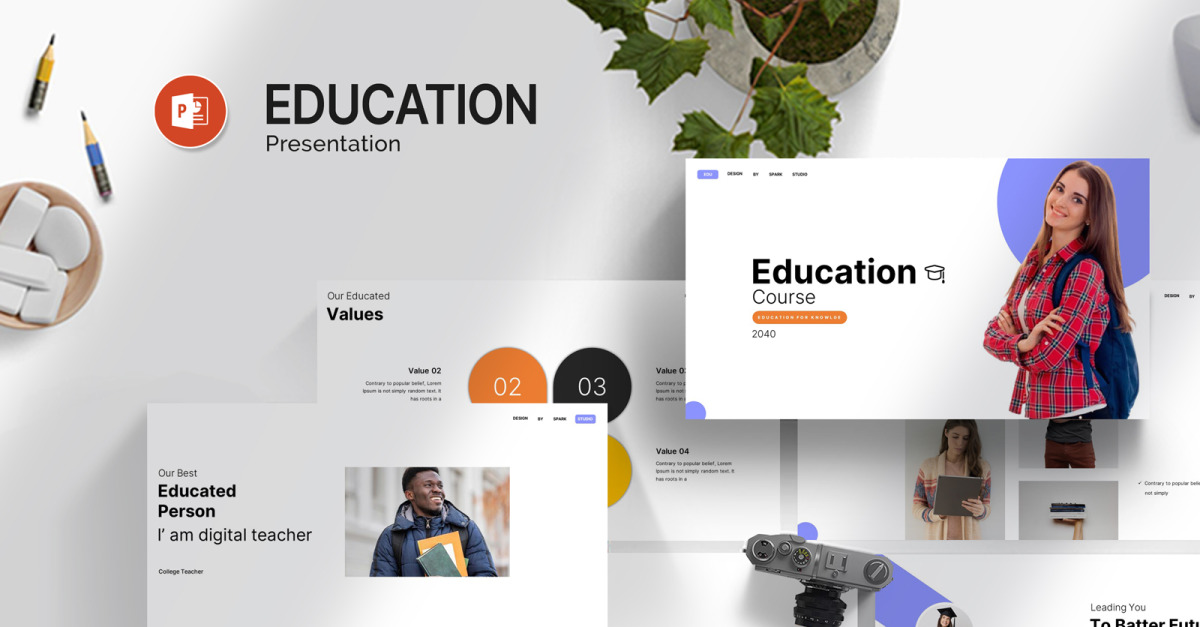 Clean Education PowerPoint šablony #416122 - TemplateMonster