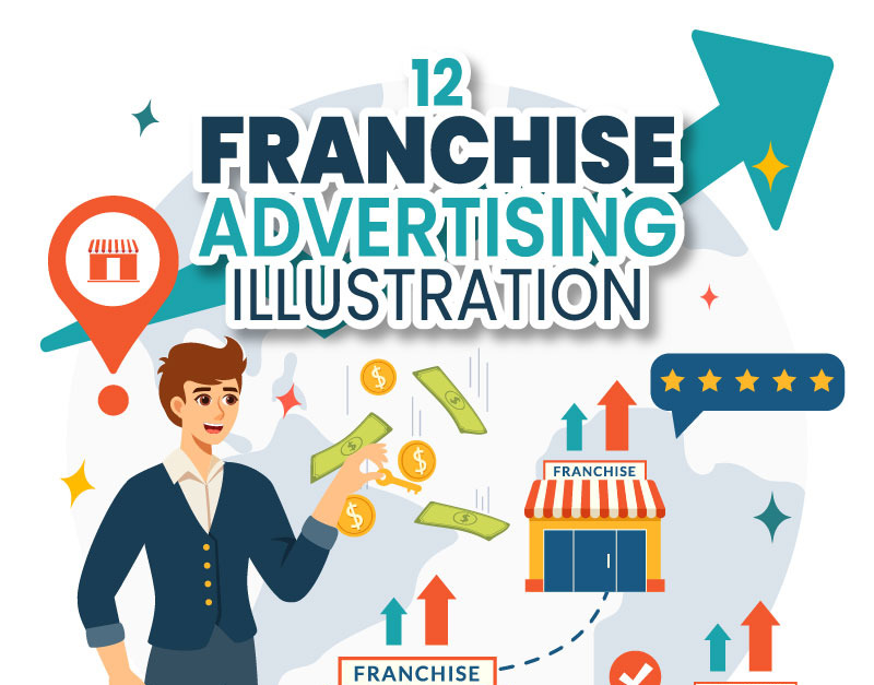 12 Franchise Advertising Business Vector Illustration