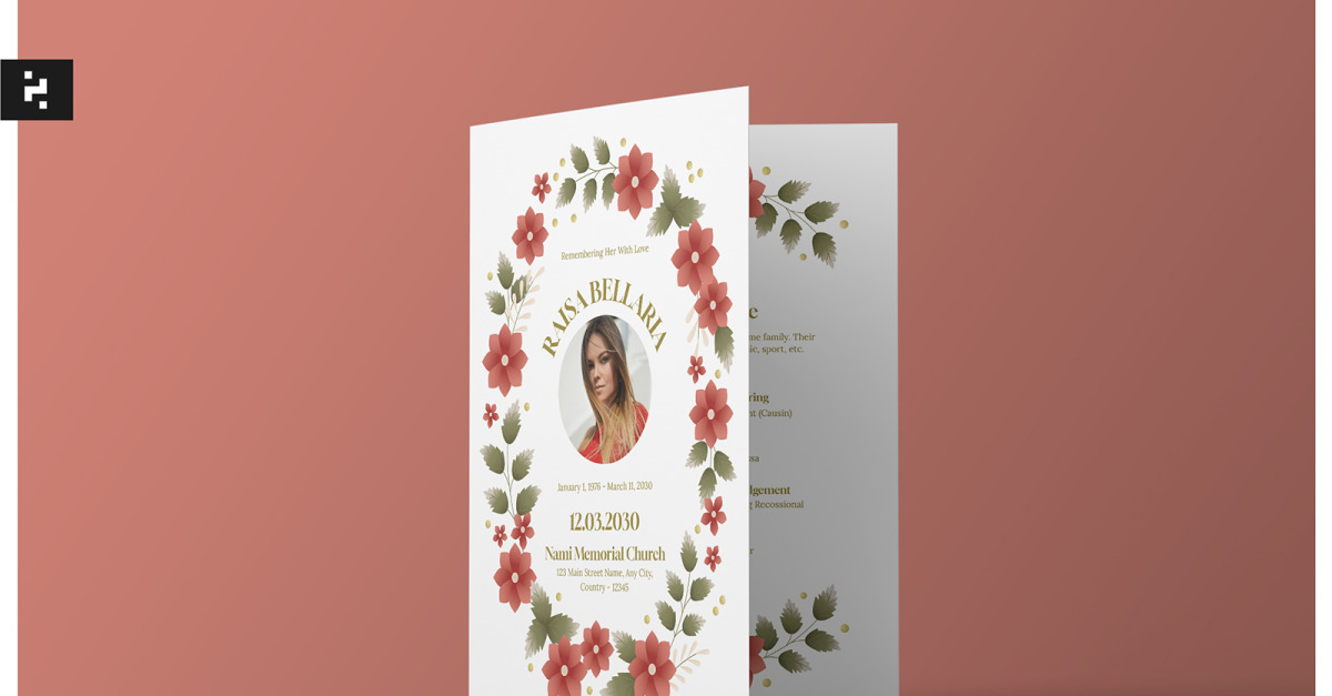 White Minimal Floral Funeral Program - TemplateMonster