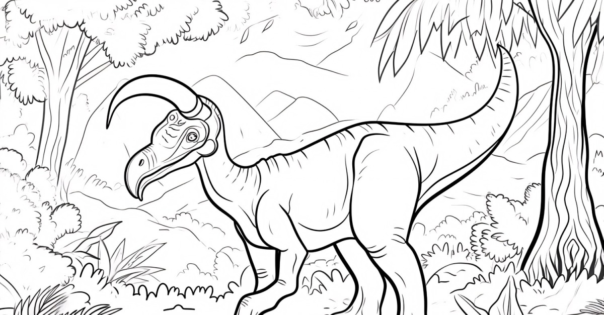 Coloriage Dinosaure Parasaurolophus 3 - TemplateMonster