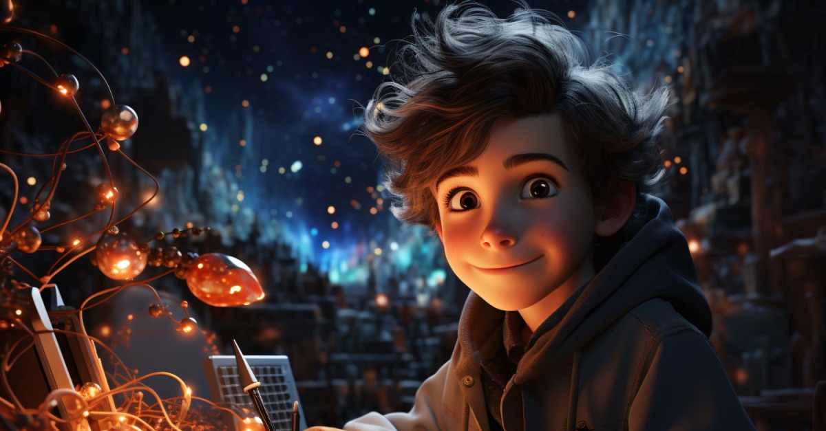 3D Character Child Boy Astronomer with relevant environment 2