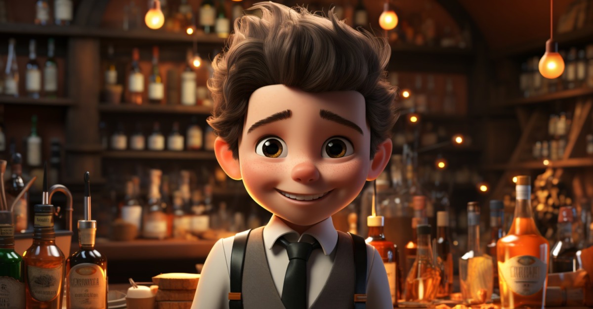 3D Character Child Boy Bartender with relevant environment 2