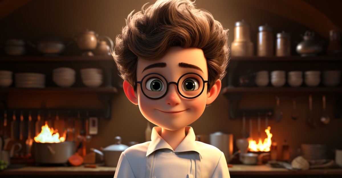 3D pixar Character Child Boy Chef with relevant environment 2