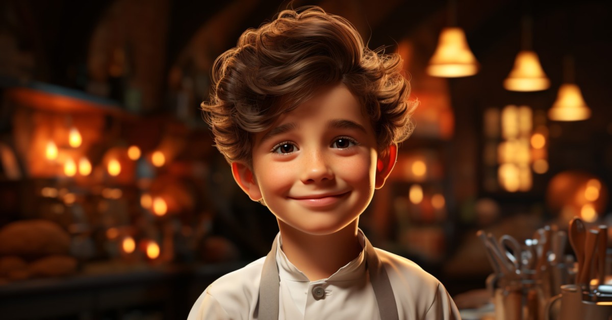 3D pixar Character Child Boy Chef with relevant environment 4