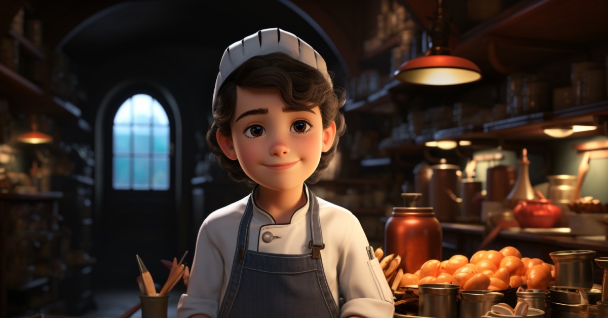 3D pixar Character Child Boy Chef with relevant environment 5