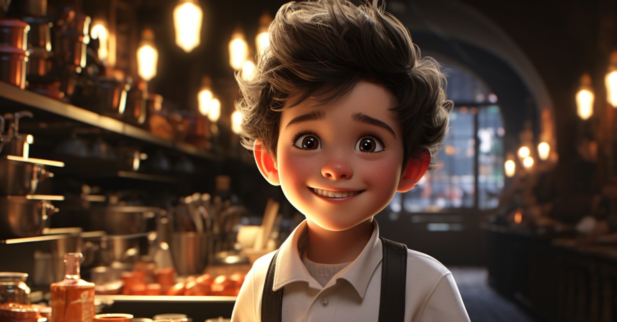 3D pixar Character Child Boy Chef with relevant environment 8