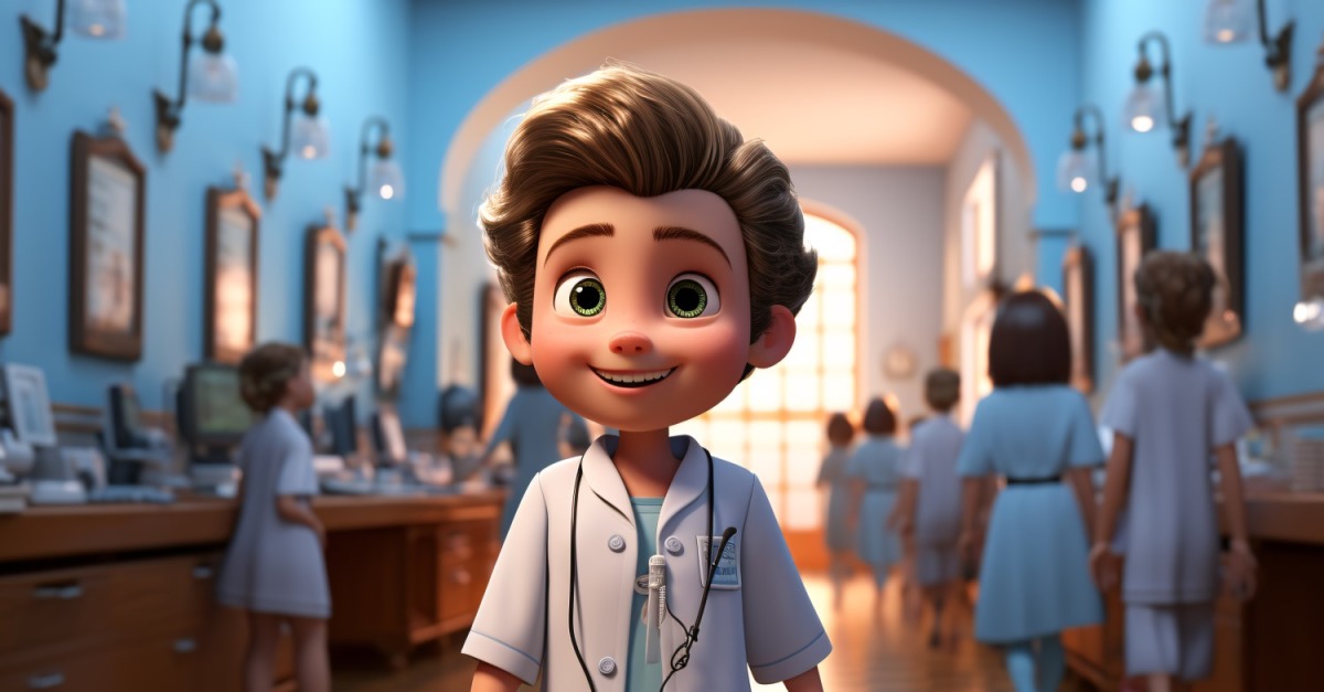 3D pixar Character Child Boy Nurse with relevant environment 1.
