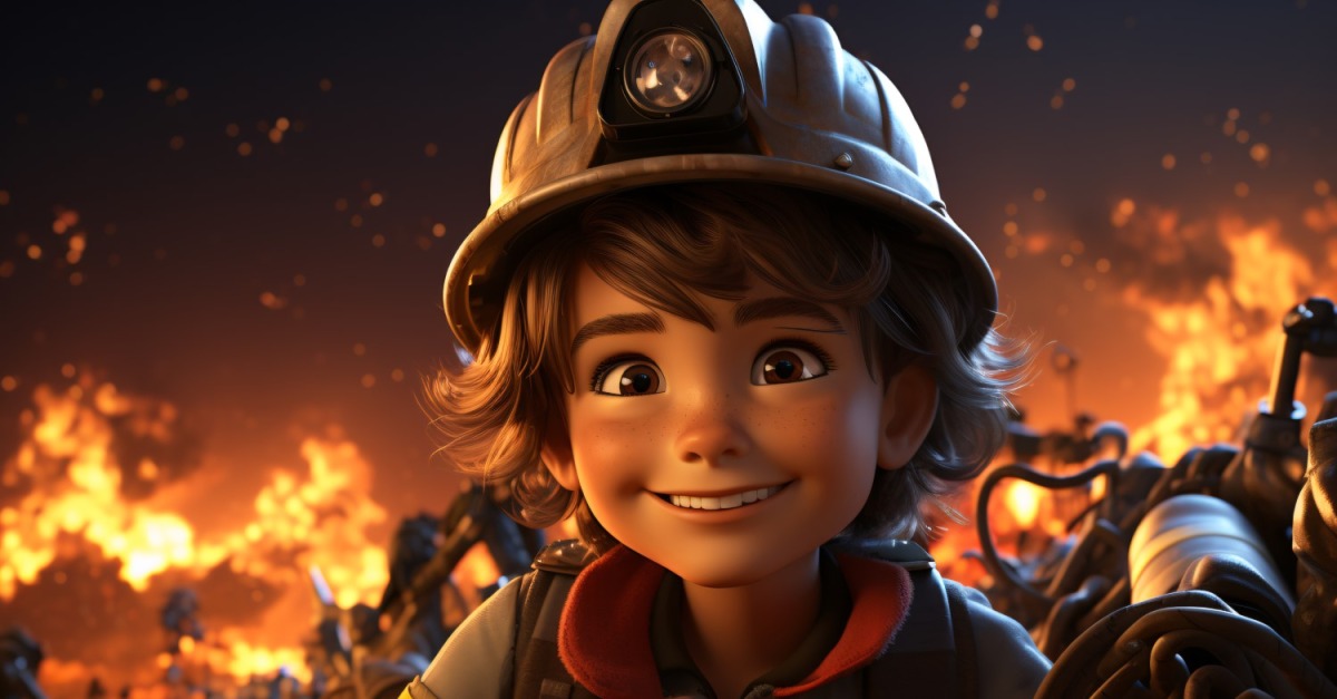 3D Character Child Boy Firefighter with relevant environment 4