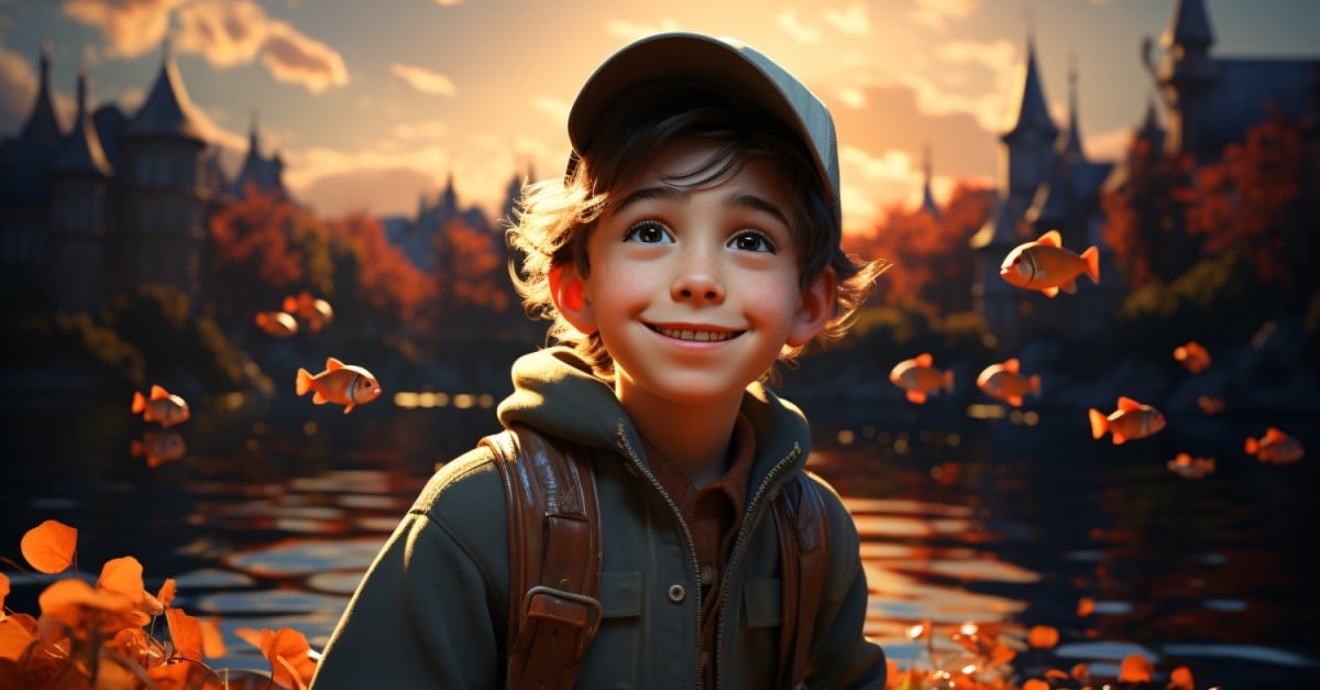 3D Character Child Boy Fisherman with relevant environment 1