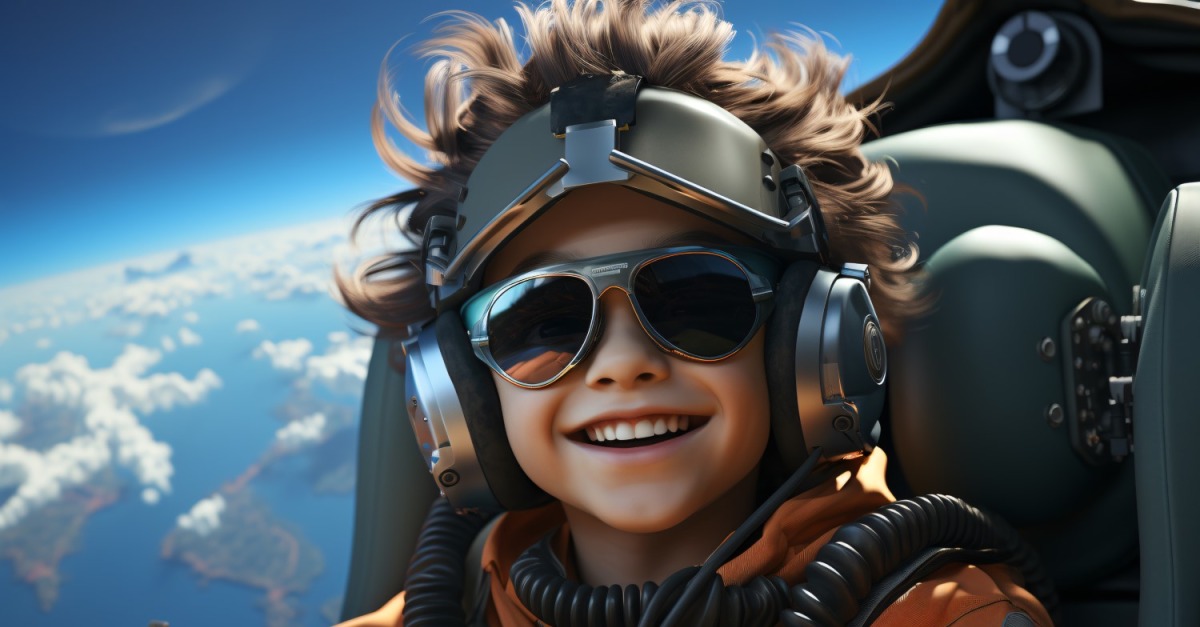 3D Pixar Character Child Boy pilot with relevant environment 1.