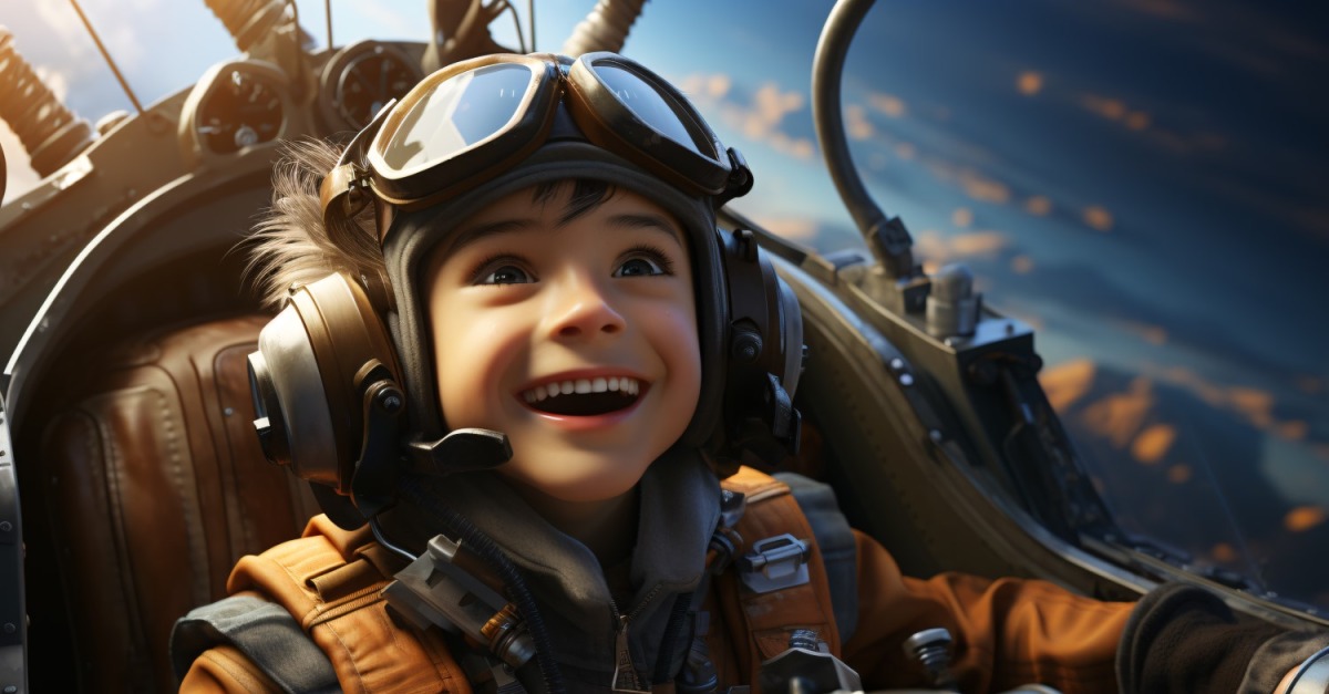 3D Pixar Character Child Boy pilot with relevant environment 4.