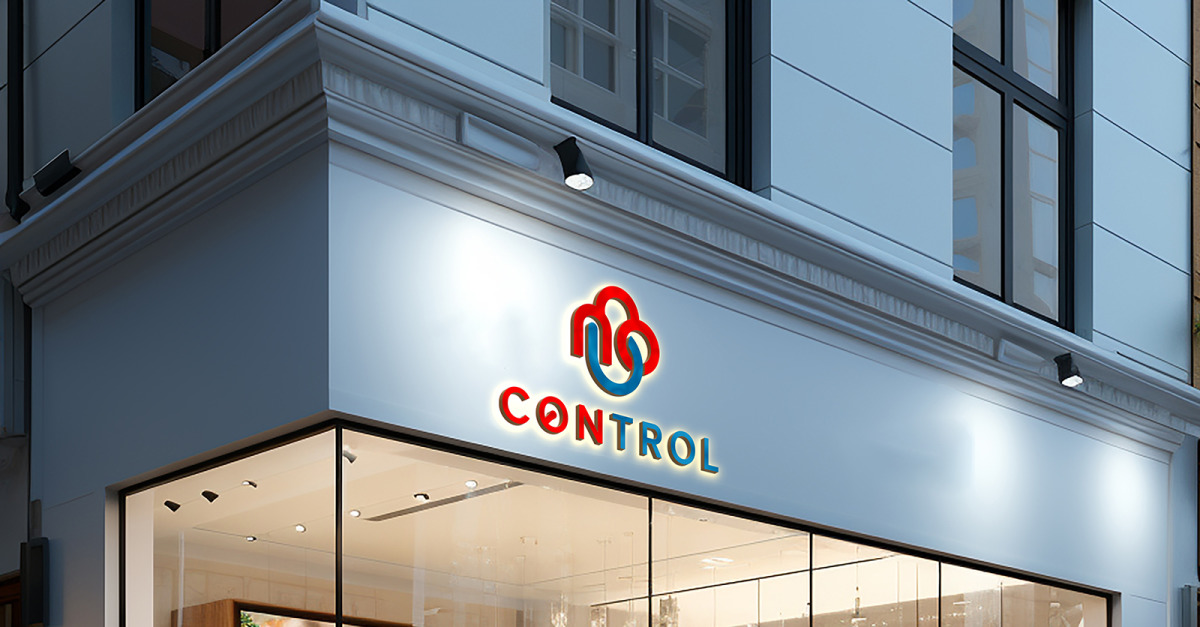 Colorful facade sign store front logo mockup