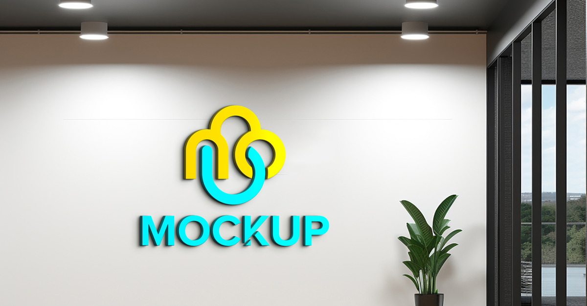 Indoor logo mockup on white wall #418856 - TemplateMonster