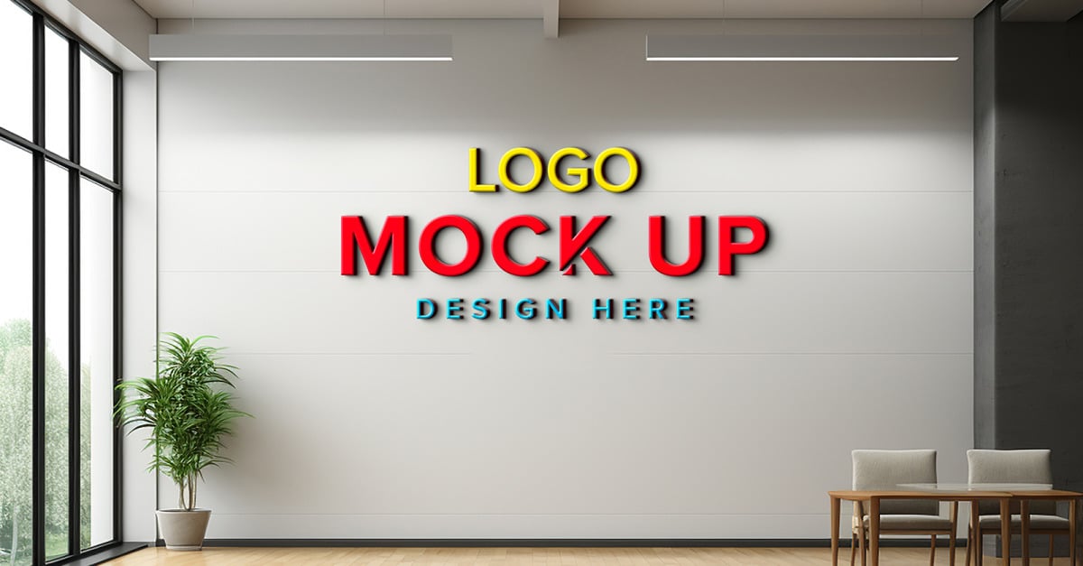 Office waiting room wall logo mockup psd template