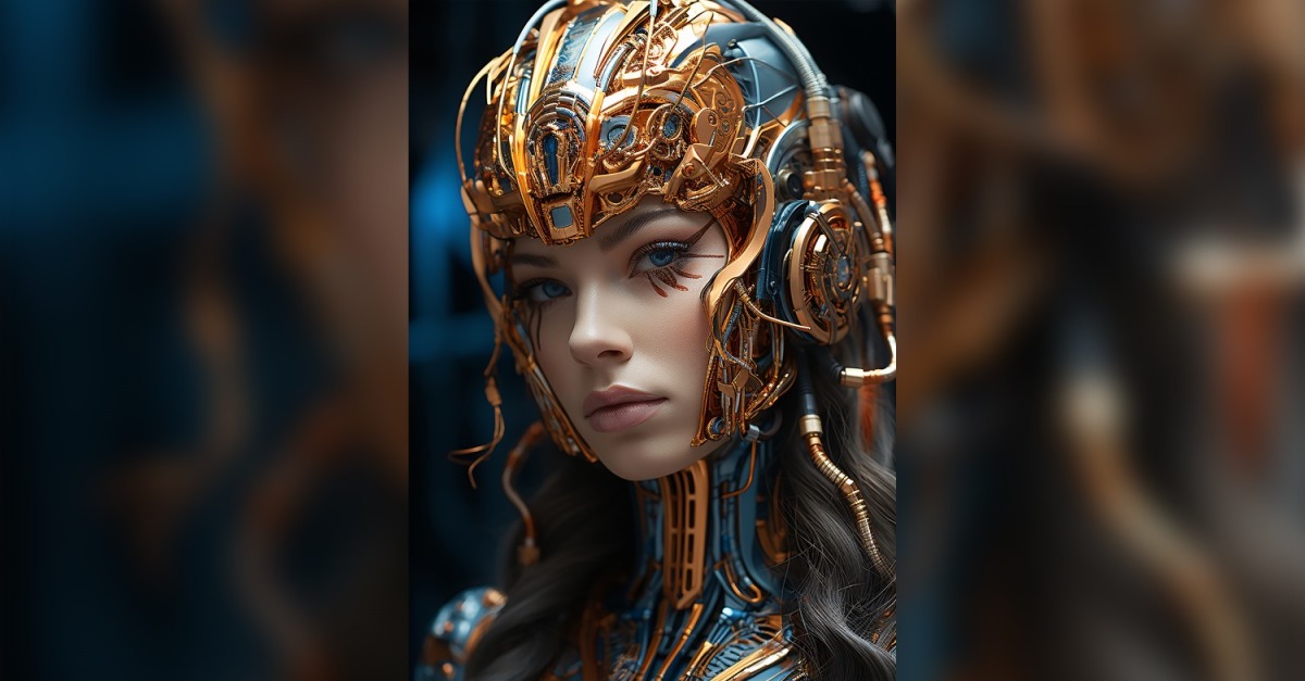 Close-up anthropomorphic Female robot Frostpunk Portraiture 102