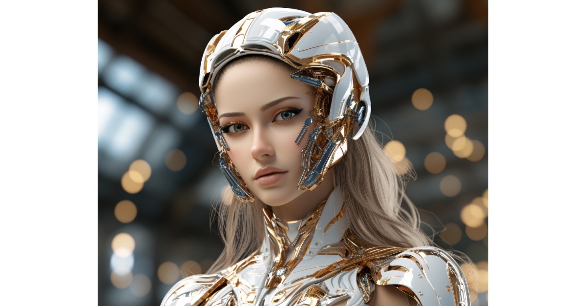 Gros plan anthropomorphe Robot féminin Frostpunk Portraiture 115