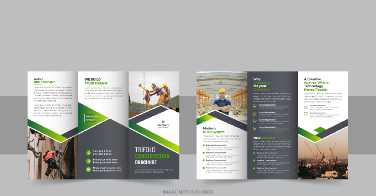 Construction trifold brochure or home renovation trifold brochure template design layout