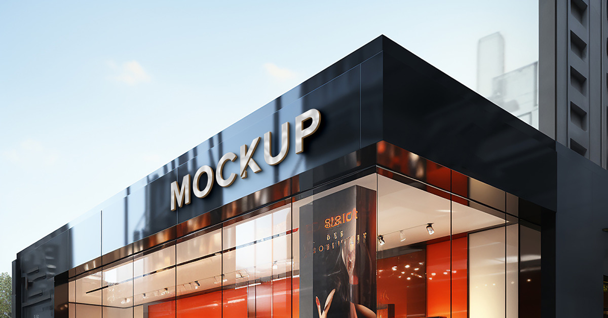 Logo shop sign mockup realistic black store sign3d