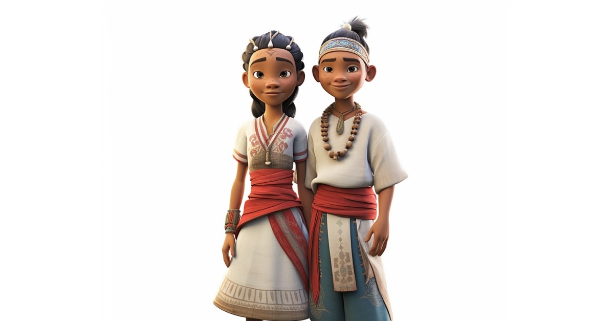 Courses du monde en couple garçon et fille en costume culturel ...