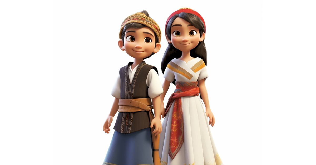 Courses du monde en couple garçon et fille en costume culturel ...