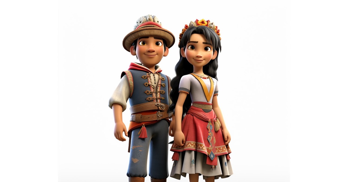 Courses du monde en couple garçon et fille en costume culturel ...