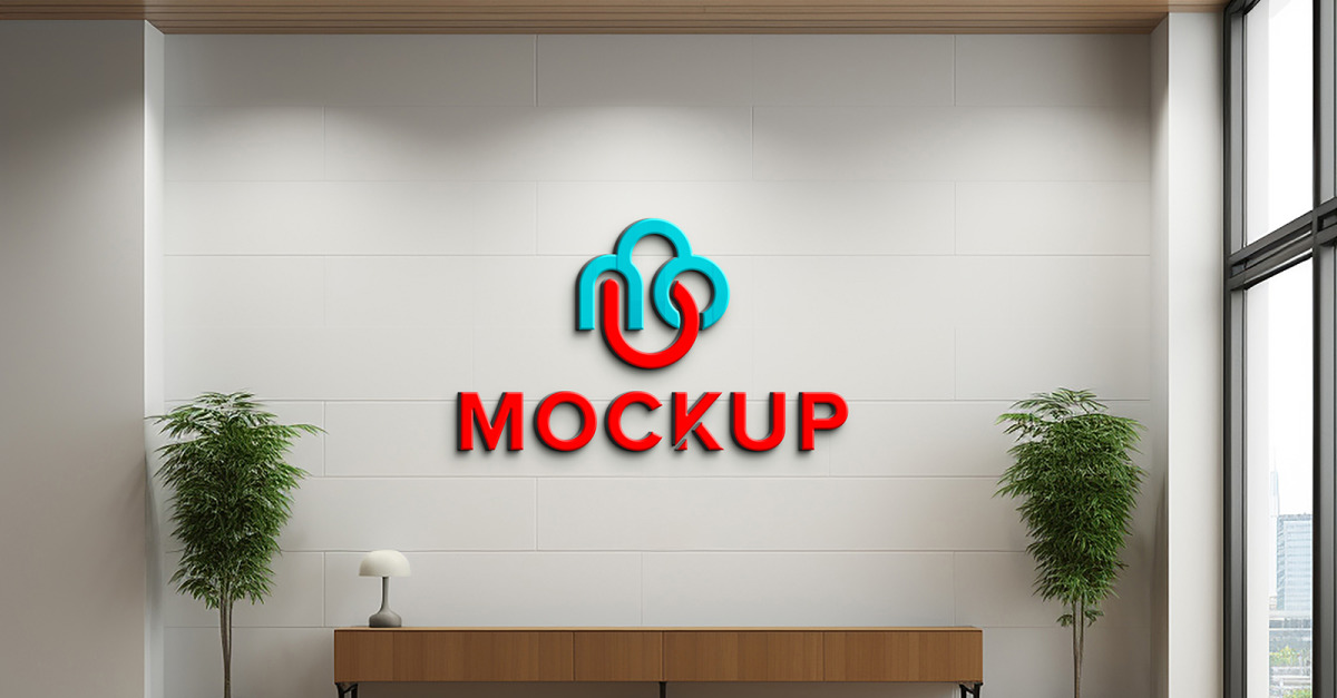 Beyaz duvar kapalı psd üzerinde logo maketi - TemplateMonster