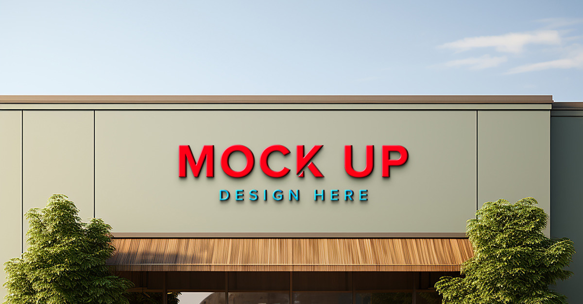 店面立面标志样机 3D 正面标志标志样机 #420535 - TemplateMonster