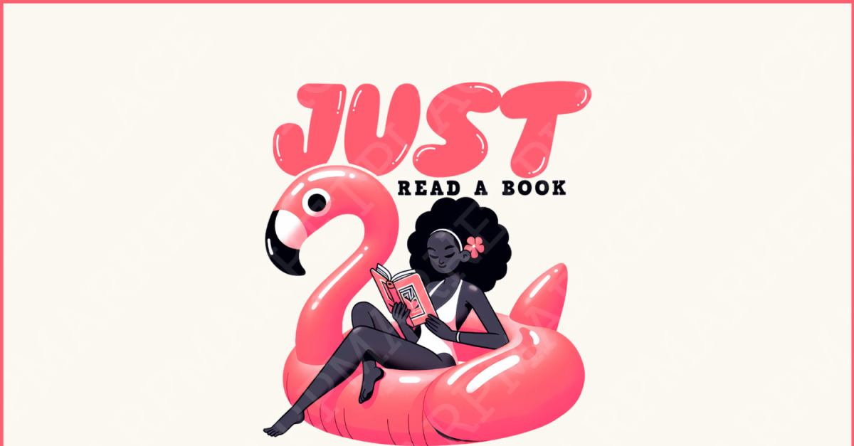 Just Read A Book And Chill PNG, Trendy Bookish Retro Art, Flamingo ...
