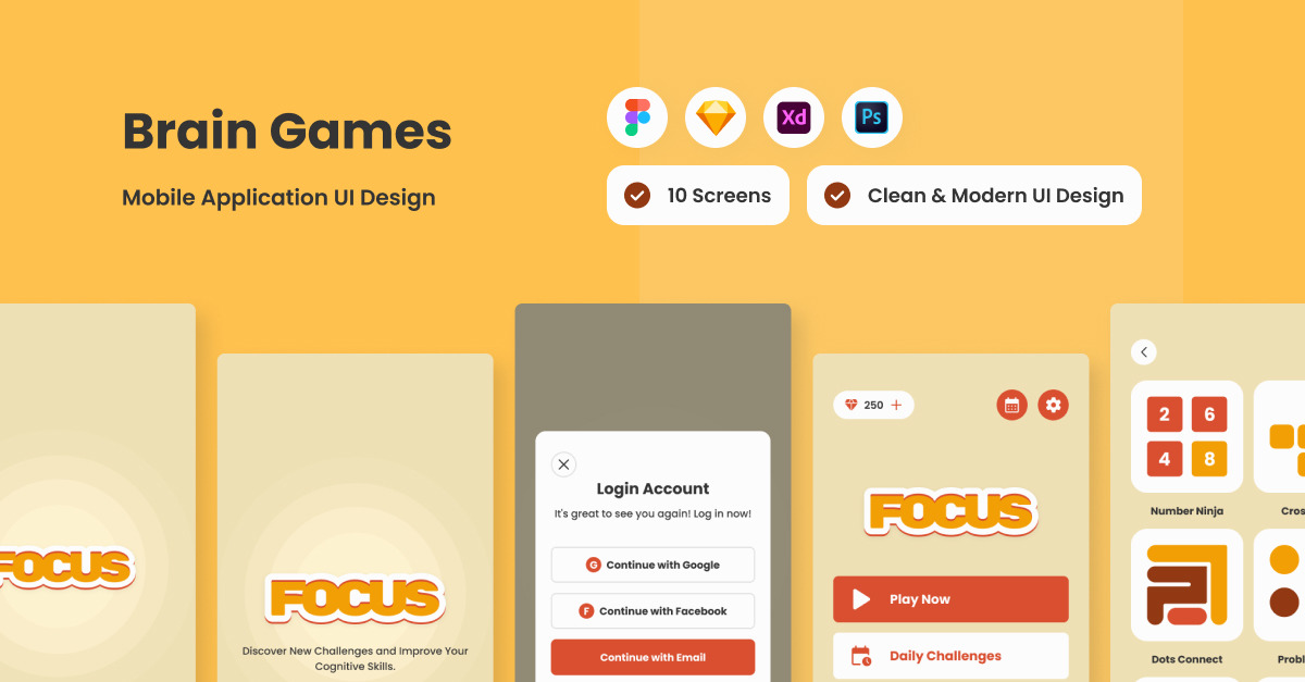 Focus - Brain Games Mobile App #420652 - TemplateMonster