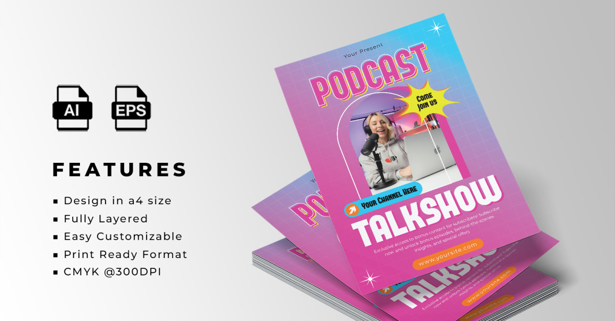 Podcast Flyer Template Design 5 #421132 - TemplateMonster