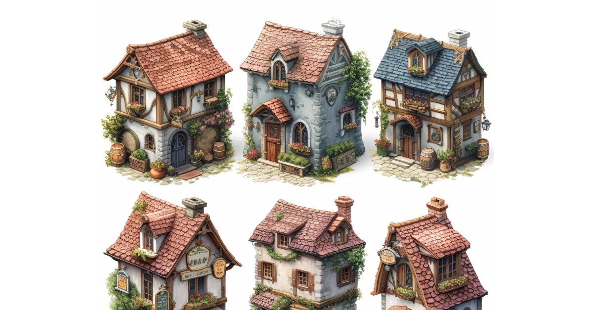 Fantasy Buildings Set of Video Games Assets Sprite Sheet 10
