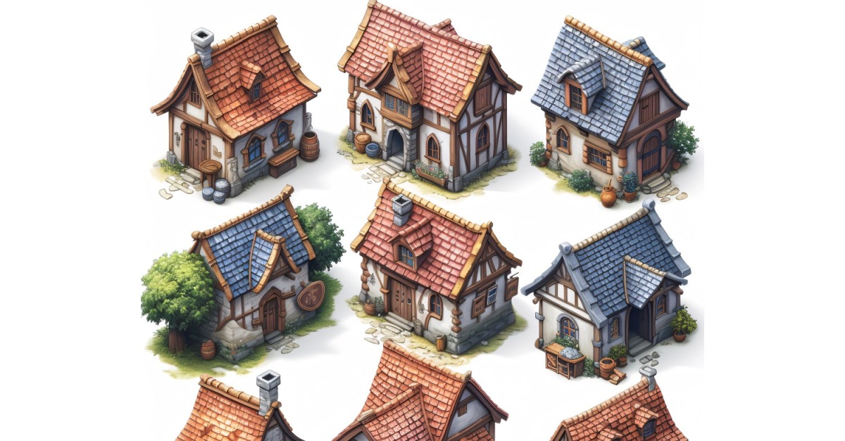 Fantasy Buildings Set of Video Games Assets Sprite Sheet 11