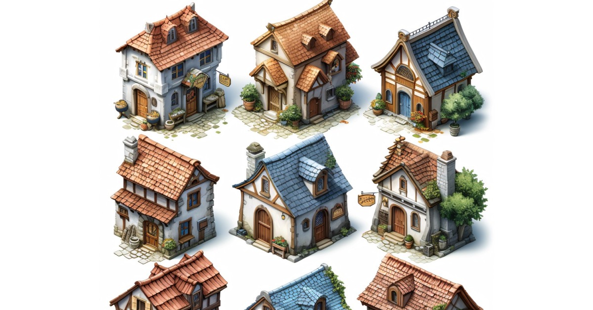 Fantasy Buildings Set of Video Games Assets Sprite Sheet 12