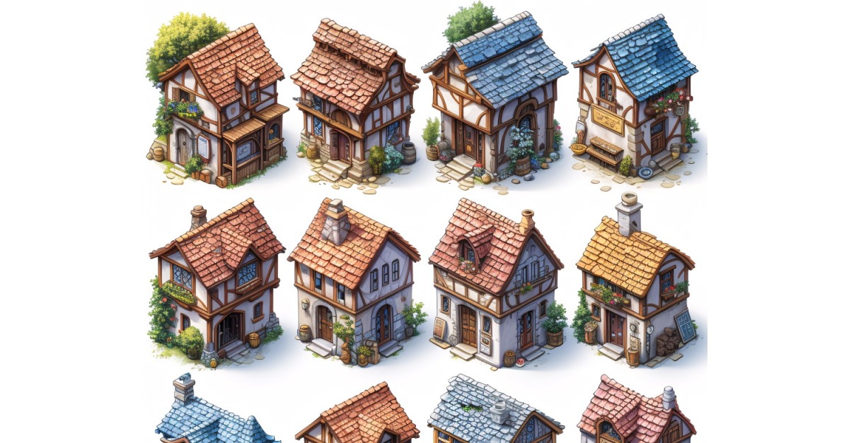 Fantasy Buildings Set of Video Games Assets Sprite Sheet 13