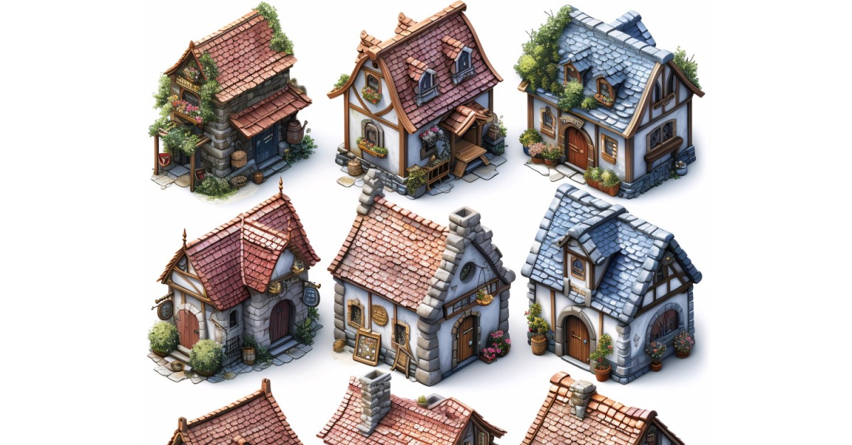 Fantasy Buildings Set of Video Games Assets Sprite Sheet 15