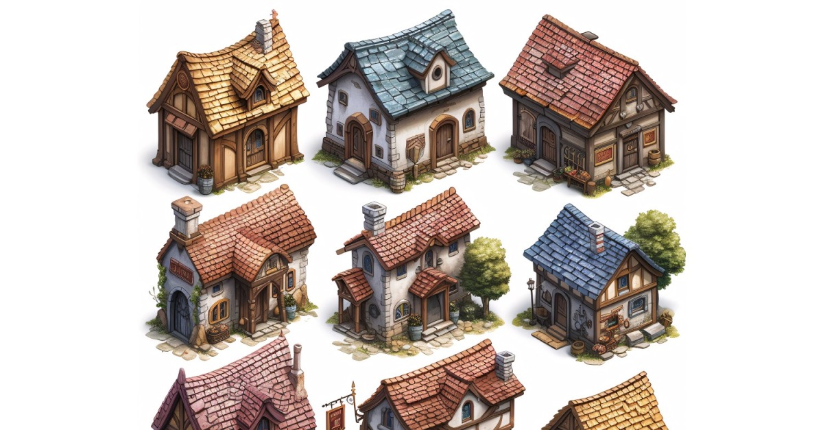 Fantasy Buildings Set of Video Games Assets Sprite Sheet 3