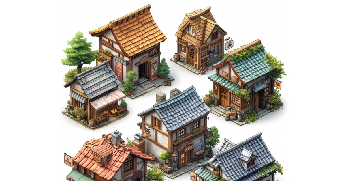 Fantasy Buildings Set of Video Games Assets Sprite Sheet 8