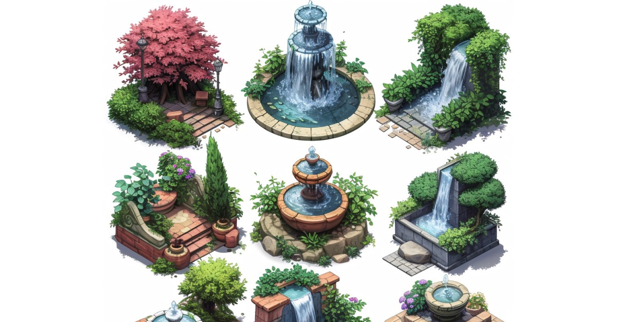 Fountains Set of Video Games Assets Sprite Sheet 4